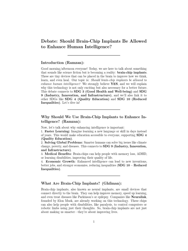 Brain-Chip Implants: Enhancing Intelligence Debate | PDF | Deep Brain ...