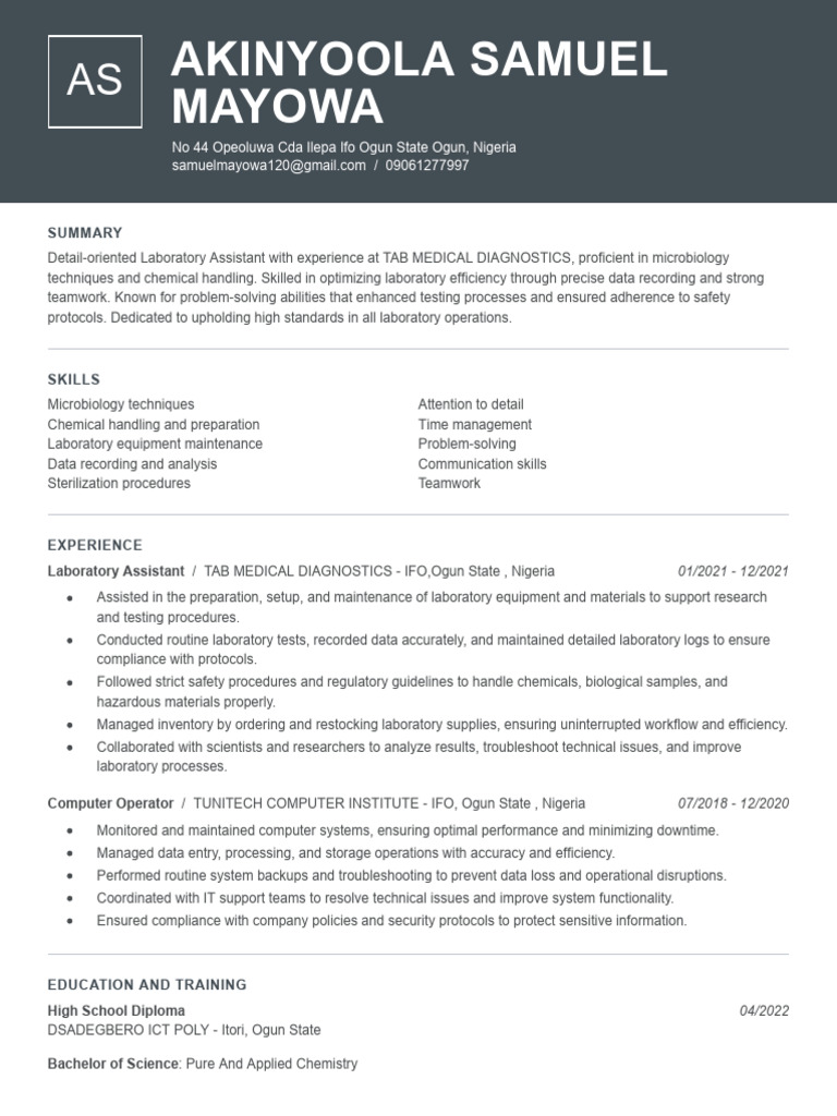 SARAH - Sarah Gillen - Resume - 101 | PDF | Laboratories