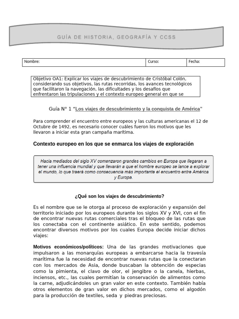 5to Básico GUIA Expansion Europea | PDF | especia
