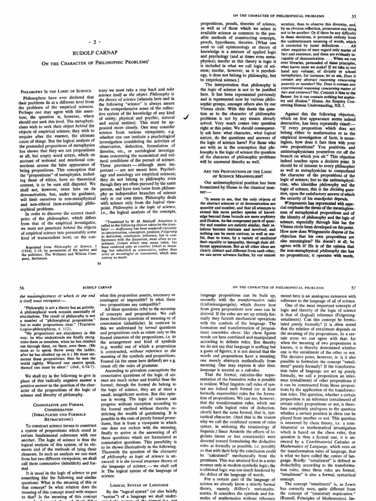 Carnap-On The Character of Philosophical Problems 1934 | PDF | Logical ...