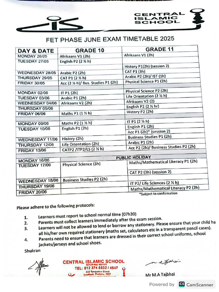 GR 10 &11 Cis June Exam Timetable 2025 | PDF