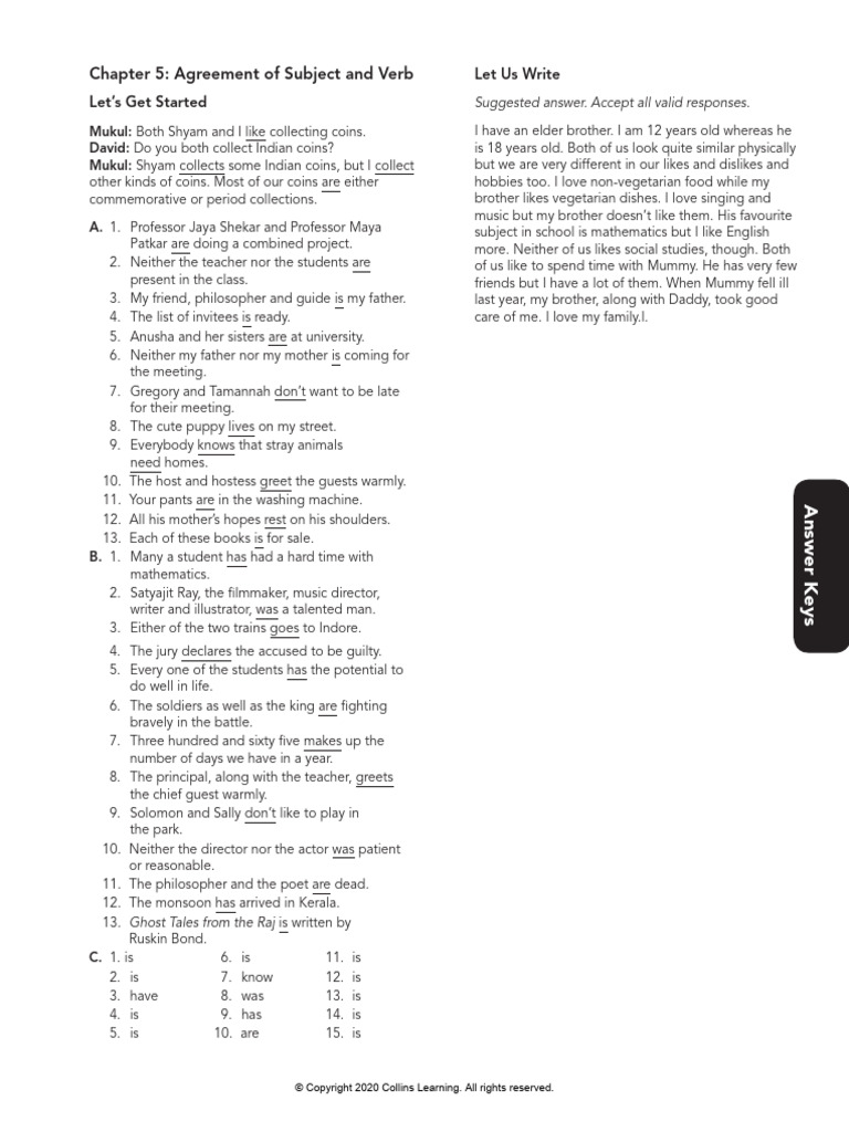 Subject Verb Agreement Answer Key | PDF