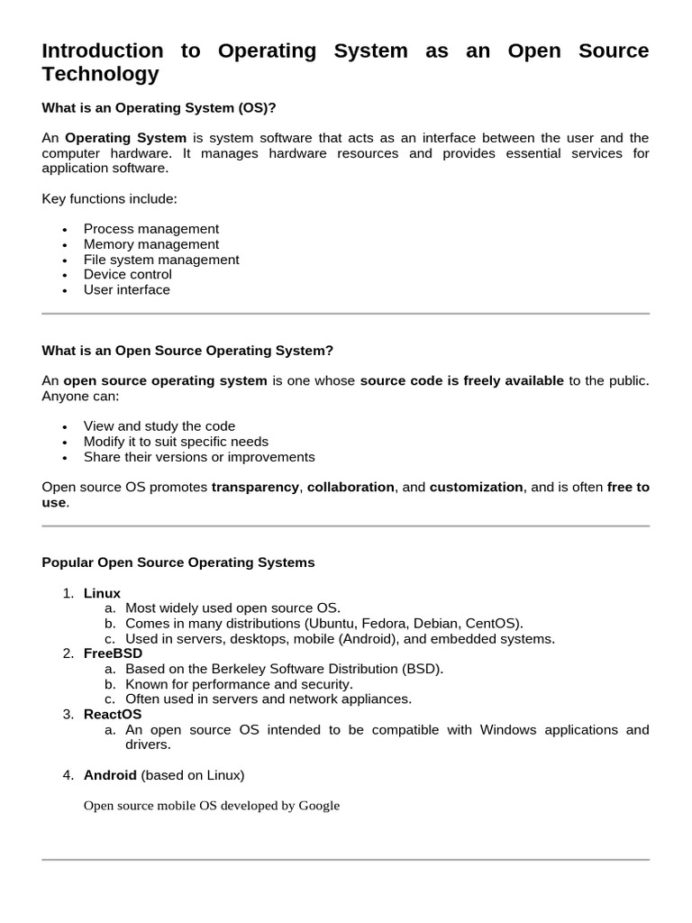 Open Source Operating Systems Overview | PDF | Operating System ...