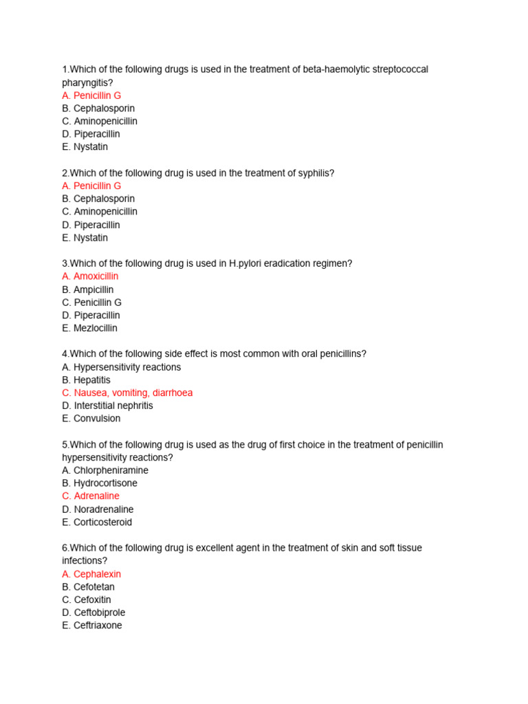 Antibiotics Notes and Questions | PDF | Penicillin | Medical Specialties