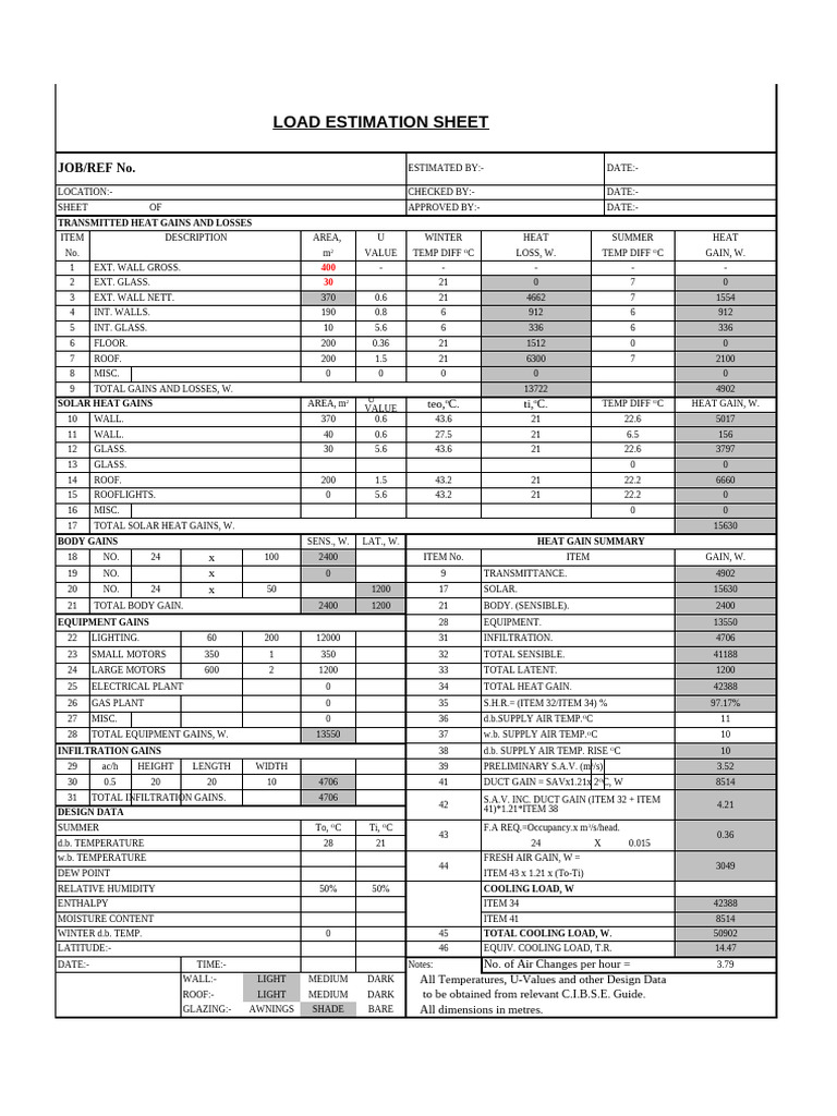 Cooling Load Estimation Sheet-2014 - MKS | PDF | Ventilation ...