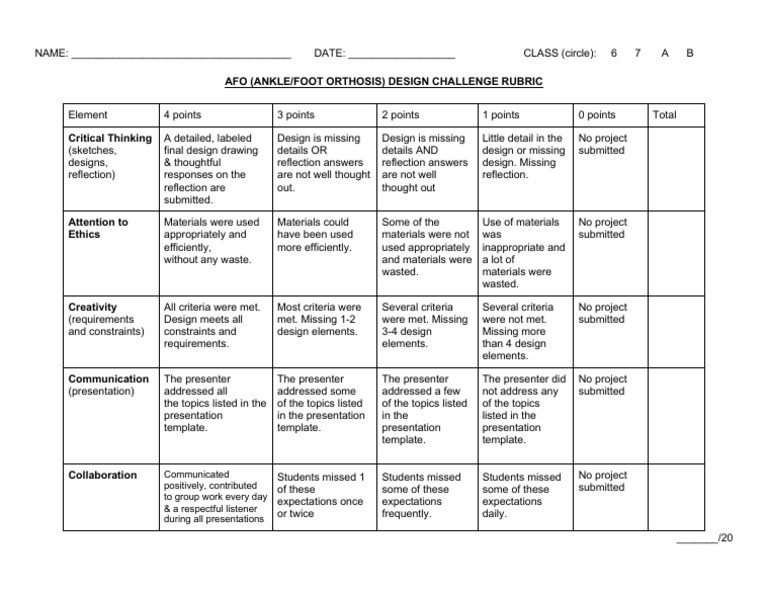 Ankle Foot Orthosis Rubric | PDF