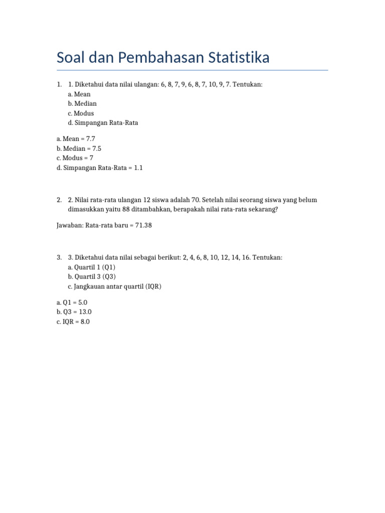 Pembahasan Statistika: Mean, Median, Modus | PDF