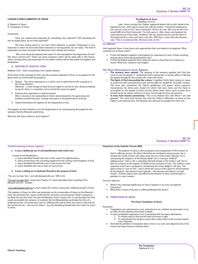Lesson 6-8 The Public Ministry of Jesus | PDF | Jesus | John The Baptist