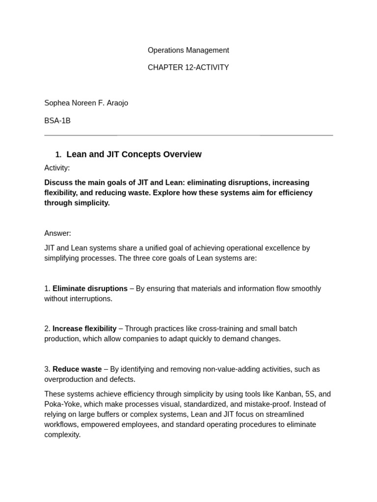 Chapter 12 Activity | PDF | Lean Manufacturing | Inventory