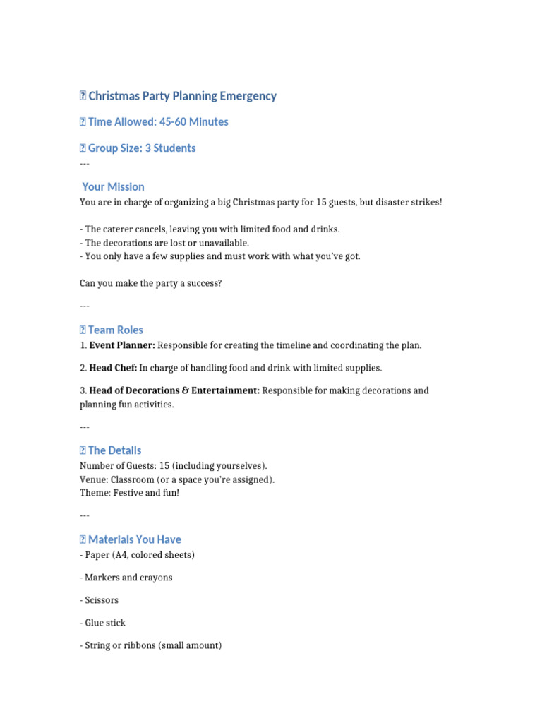 Christmas Party Planning Challenge | PDF