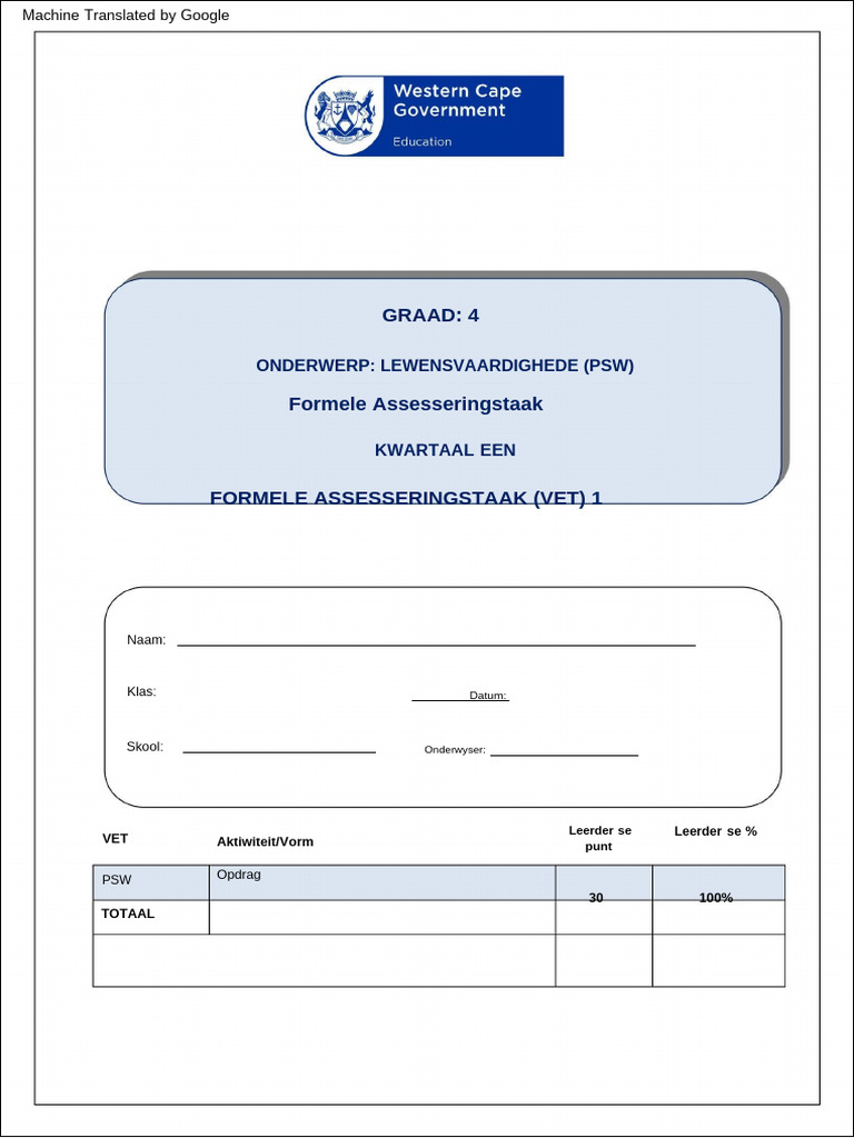 Grade 4 Lifeskills Assessment Task Term 1 (2) - 1 | PDF