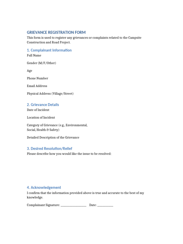 Grievance Registration Form | PDF