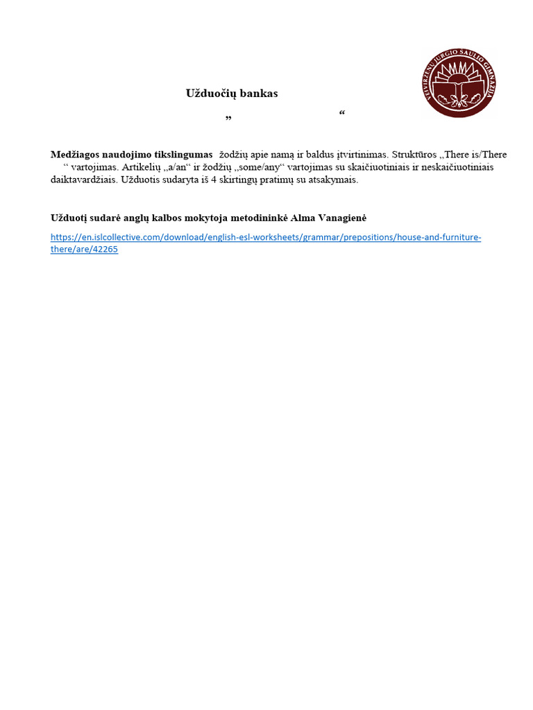 Anglų Kalba 5 6 Kl. House and Furniture | PDF | Home