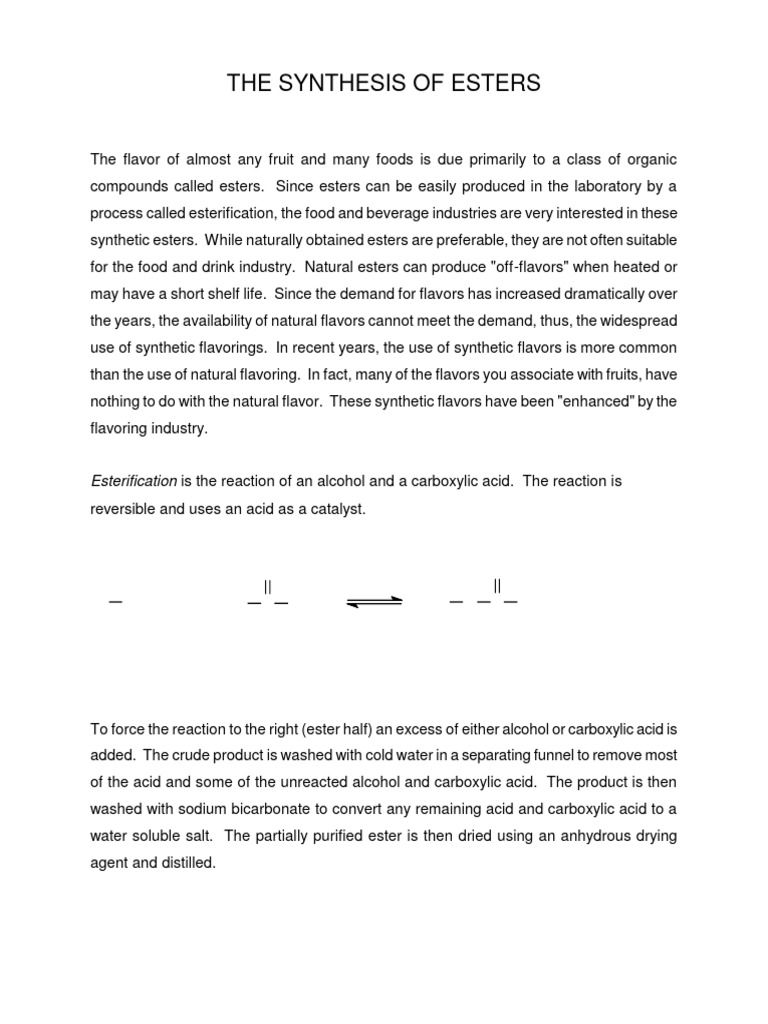 Organic Chemistry Laboratory Procedures 10 The Synthesis of Esters ...