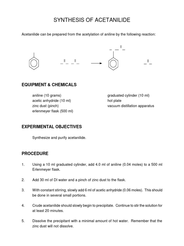 Organic Chemistry Laboratory Procedures 9 Synthesis of Acetanilide | PDF