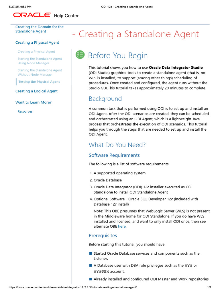 ODI 12c - Creating A Standalone Agent | PDF | Databases | Network Topology