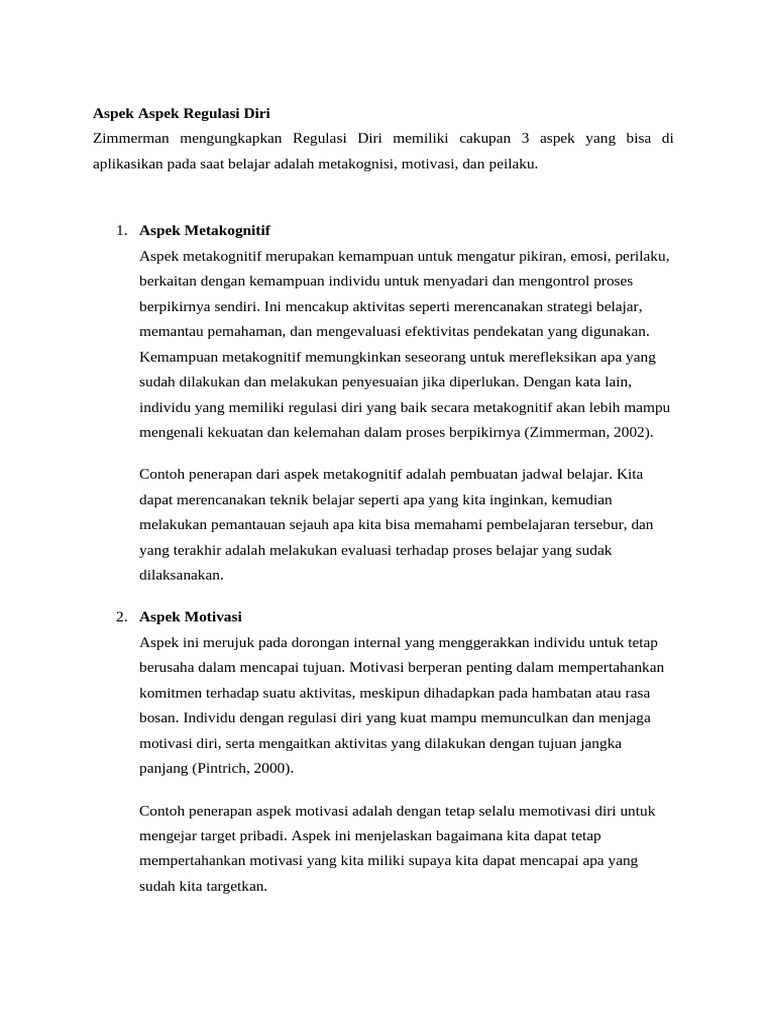 Aspek Aspek Regulasi Diri | PDF