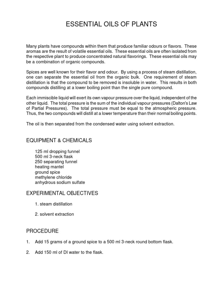 Organic - Chemistry - Laboratory - Procedures - 12 - Essential Oils of ...