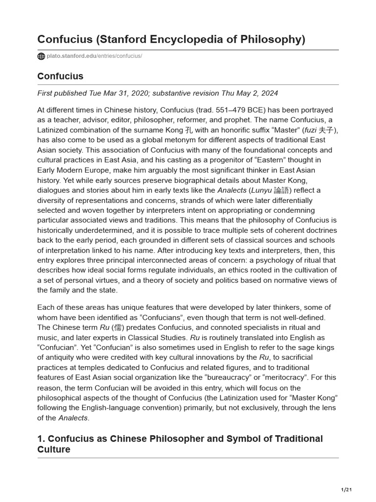 Plato - Stanford.edu-Confucius Stanford Encyclopedia of Philosophy | PDF | Analects | Confucius