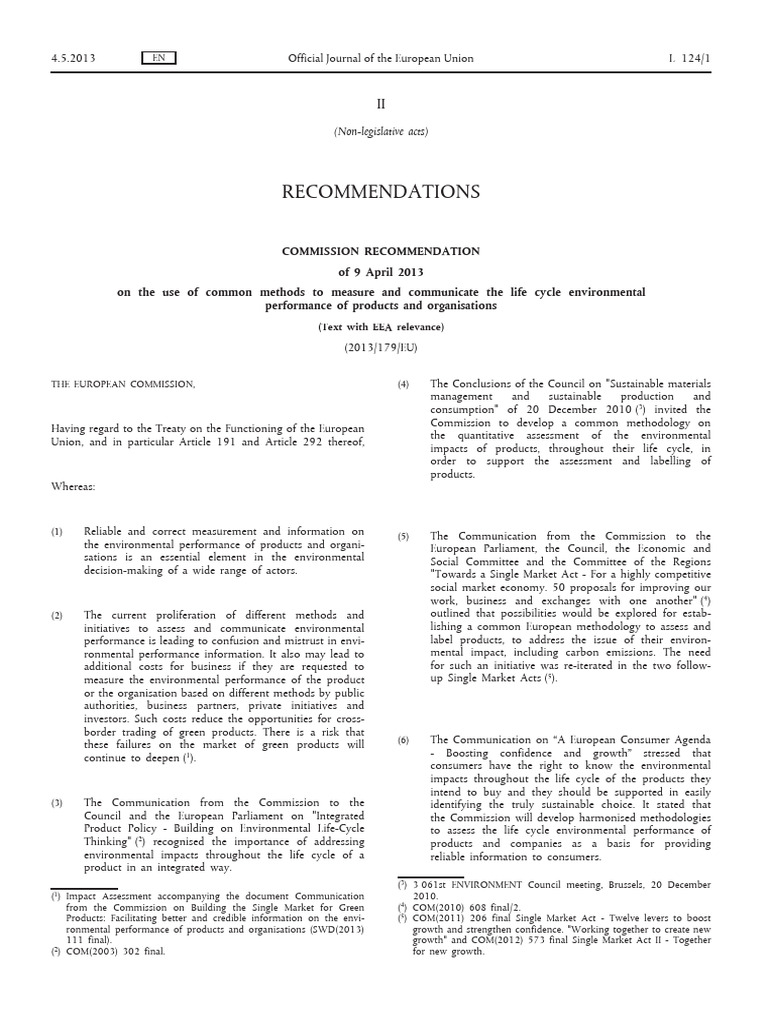 EU PEF OEF Directive | PDF | Life Cycle Assessment | Methodology