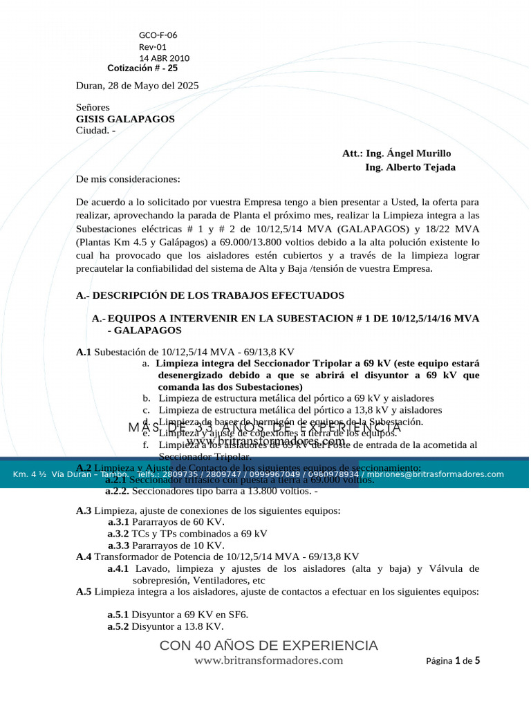 GISIS GALAPAGOS (Limpieza de 2 Subestaciones Con Requerimiento de Gisis ...