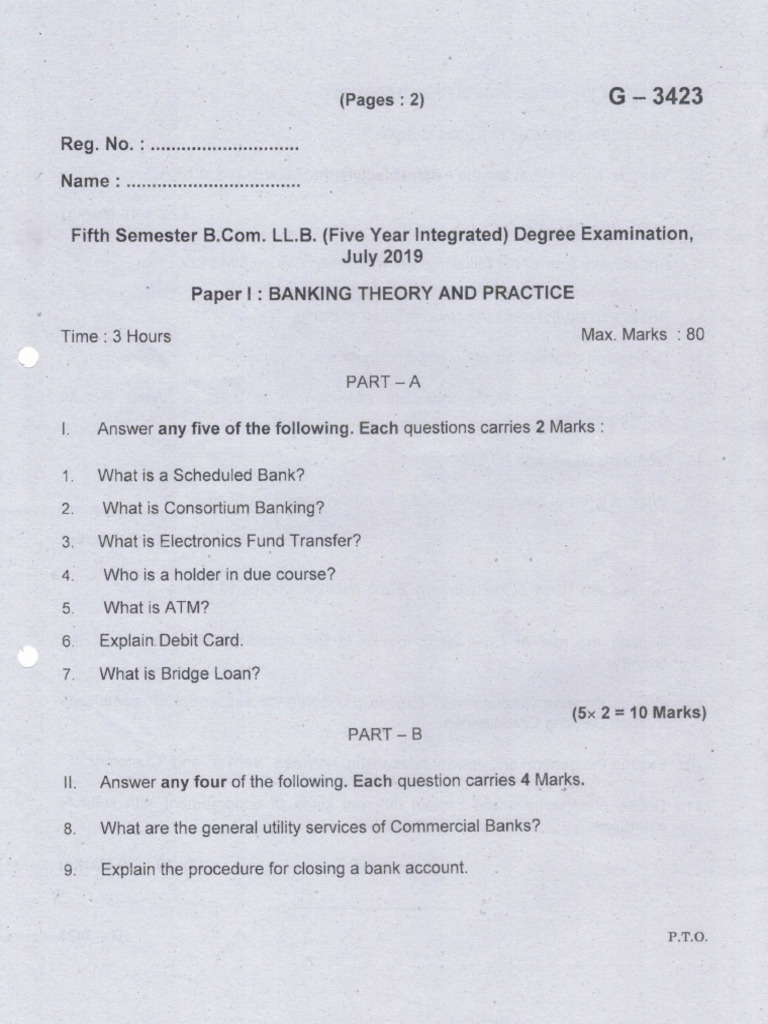 Banking BCom July 2019 | PDF