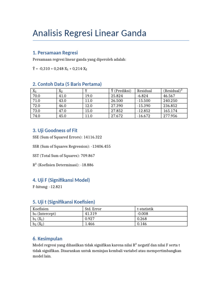 Analisis Regresi Linear Ganda | PDF