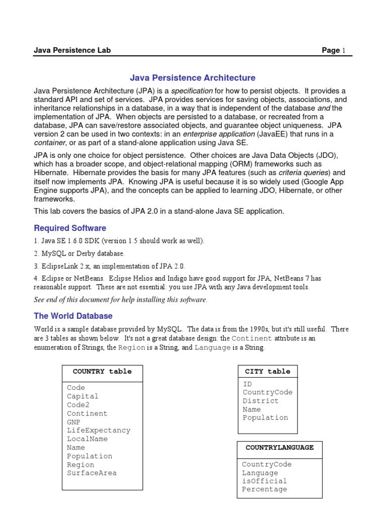 Java Persistence Lab Pdf Class Computer Programming Object Relational Mapping 8696
