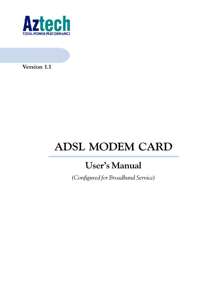 ADSL MODEM CARD - User Manual | PDF | Asynchronous Transfer Mode ...