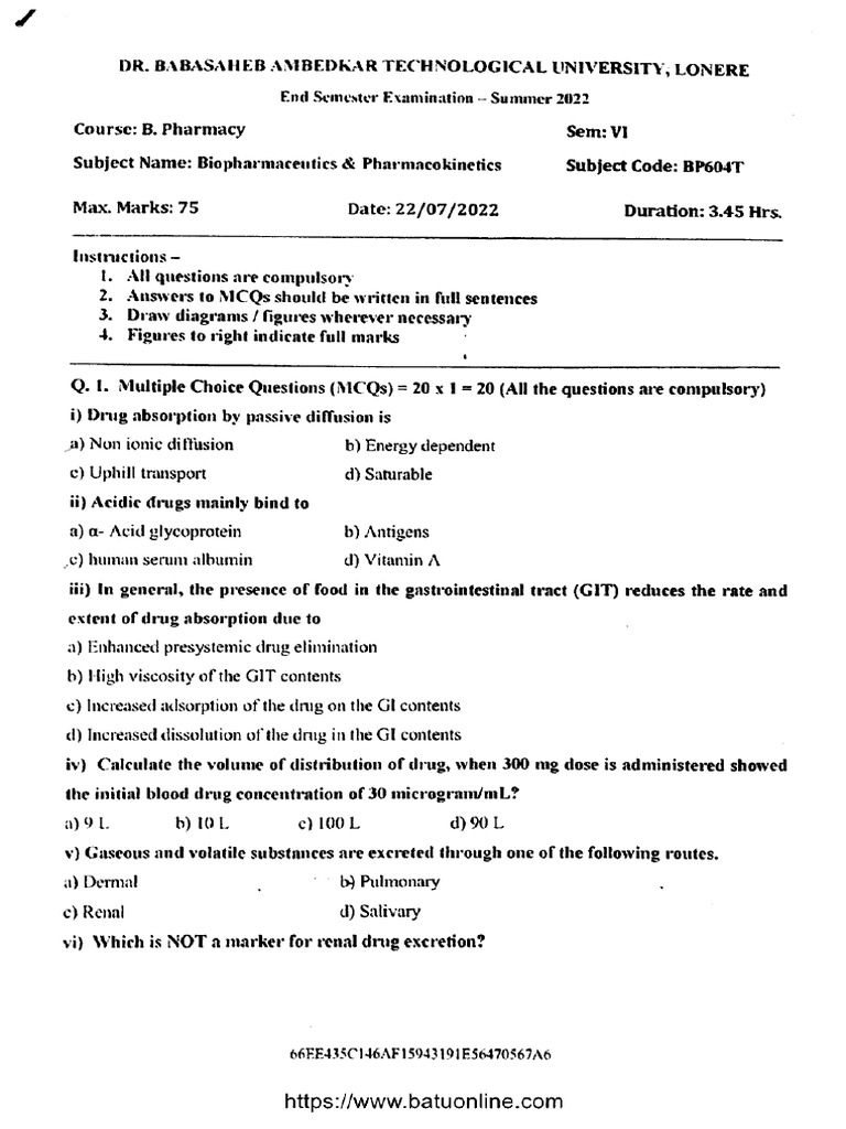 Dbatu Biopharmaceutics and Pharmacokinetics Summer 2022 | PDF