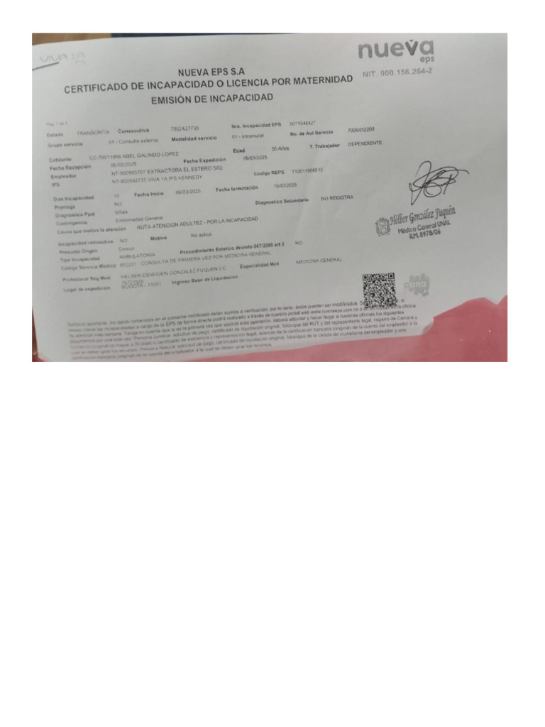 Galindo Lopez Abel - Incapacidad Eps - 06-15.03.2025 | PDF