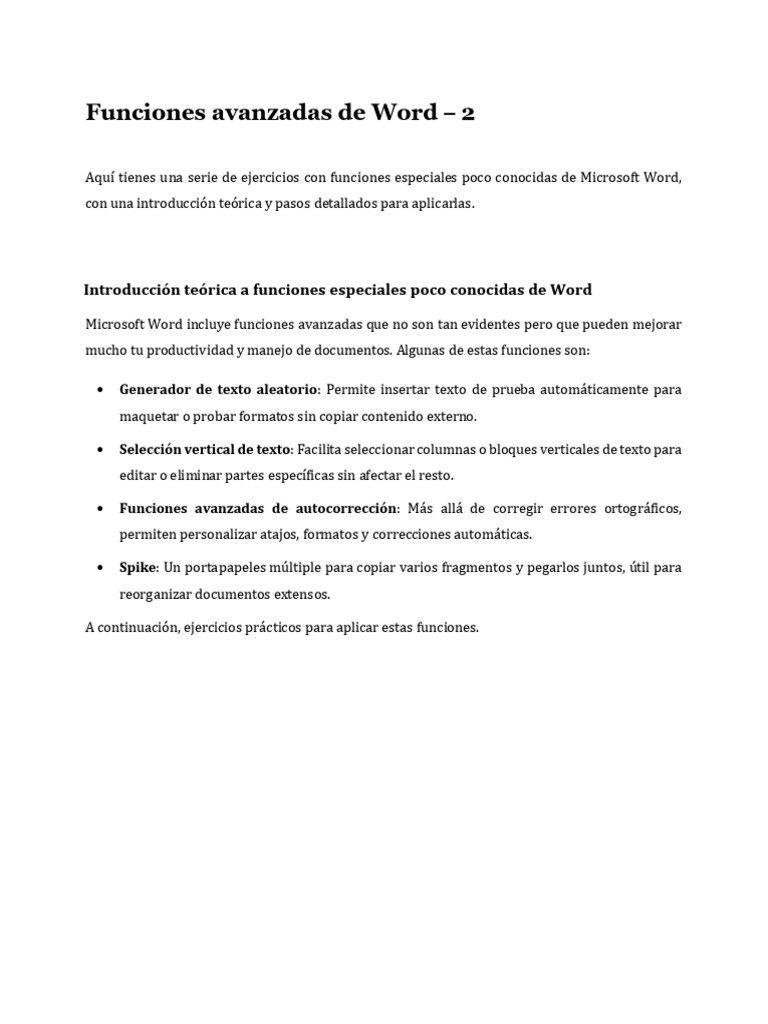 Funciones Avanzadas Del Word - 2 | PDF | Microsoft Word | Ingeniería de ...