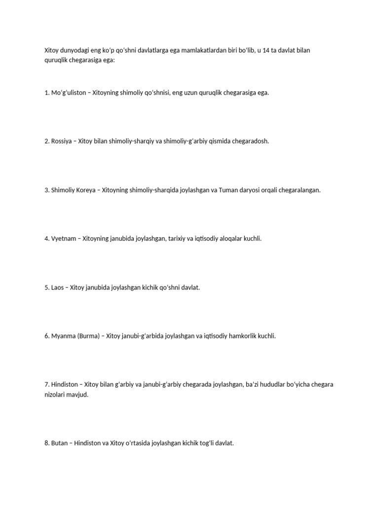 Xitoy Dunyodagi | PDF