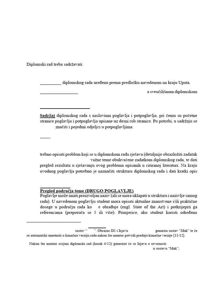 Upute Za Izradu Diplomskog Rada | PDF