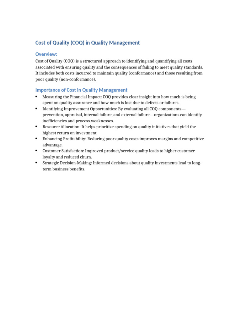 Cost of Quality Management | PDF