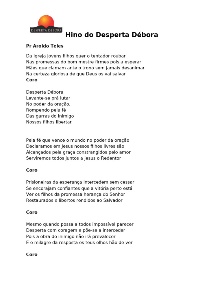Letra Do Hino Desperta Débora | PDF