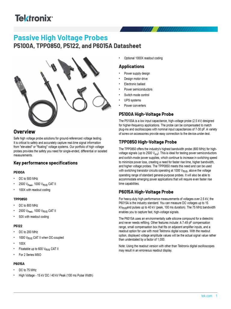 Passive High Voltage Probes Datasheet - 56W1026218 | PDF ...