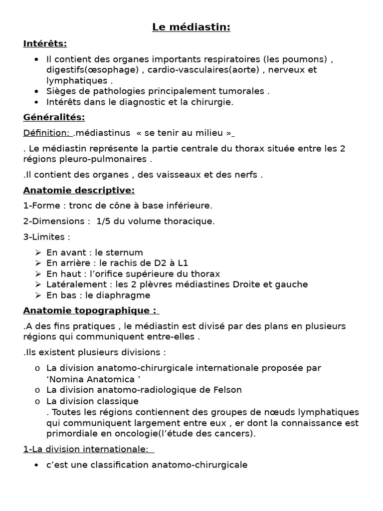 Anatomie et Pathologies du Médiastin | PDF | Thorax | Thorax