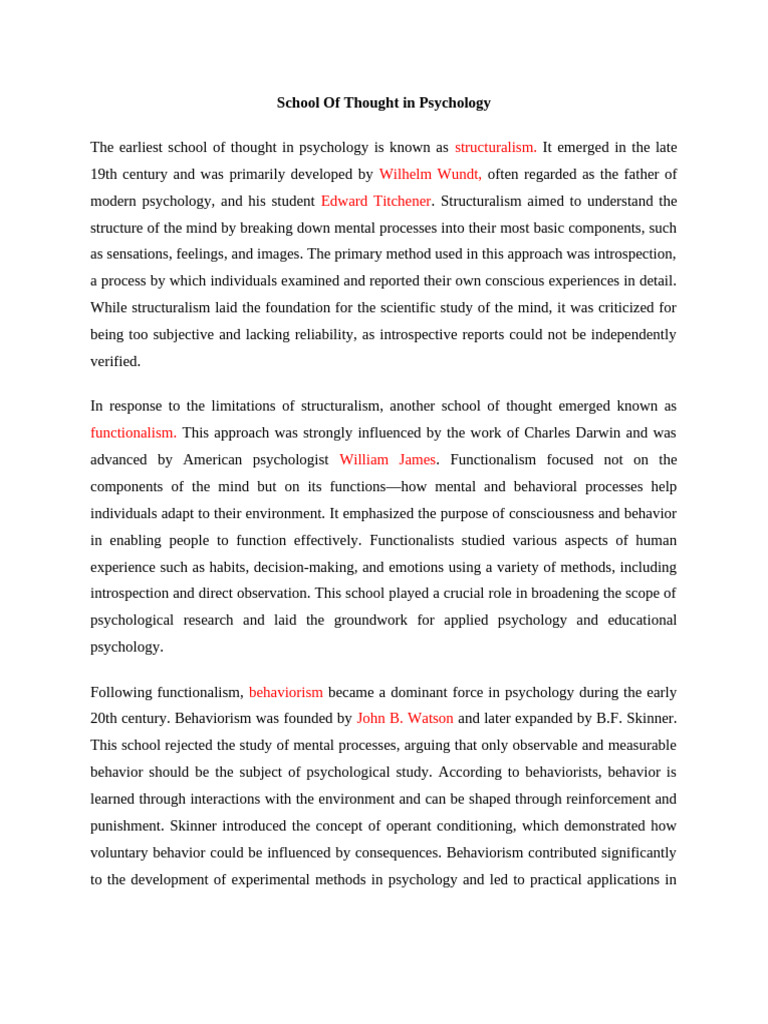 School of Thoughts in Psychology | PDF | Psychology | Psychotherapy