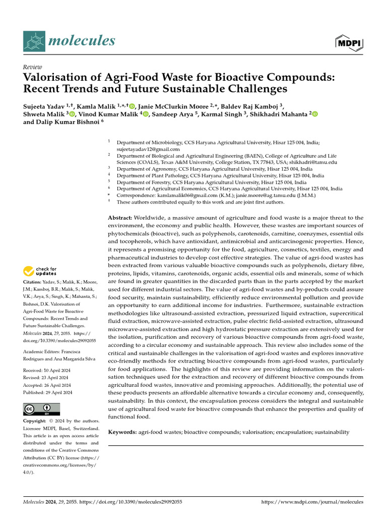 Agri-Food Waste For Bioactive Compounds Topic 4 Nghiên C U 1 | PDF | Polyphenol | Greenhouse Gas