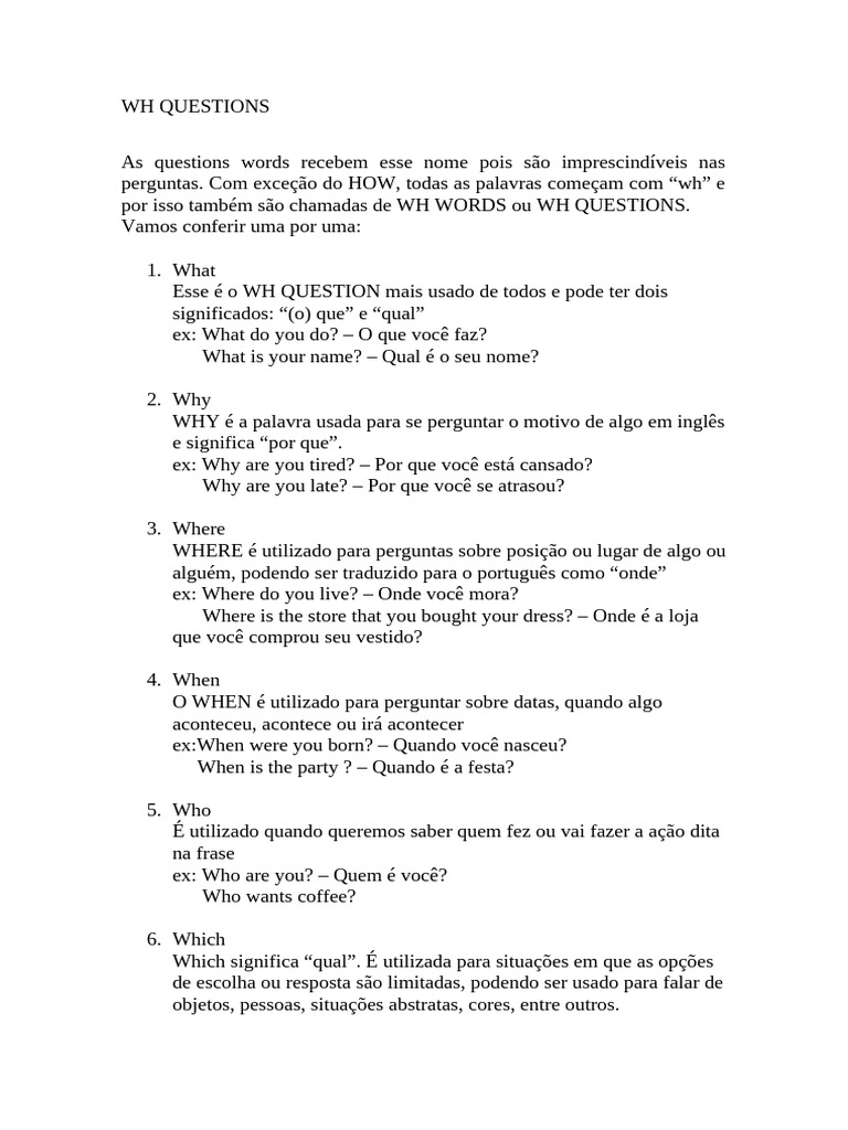 Guia Completo das WH Questions | PDF