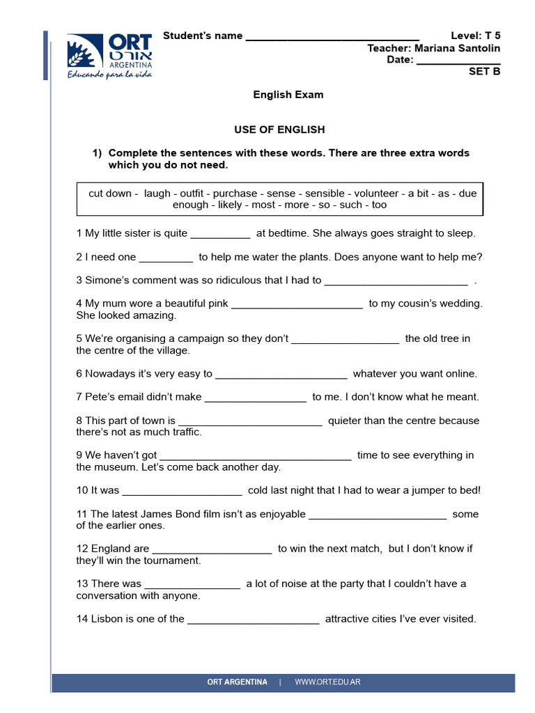English Exam Practice for Level T5 | PDF
