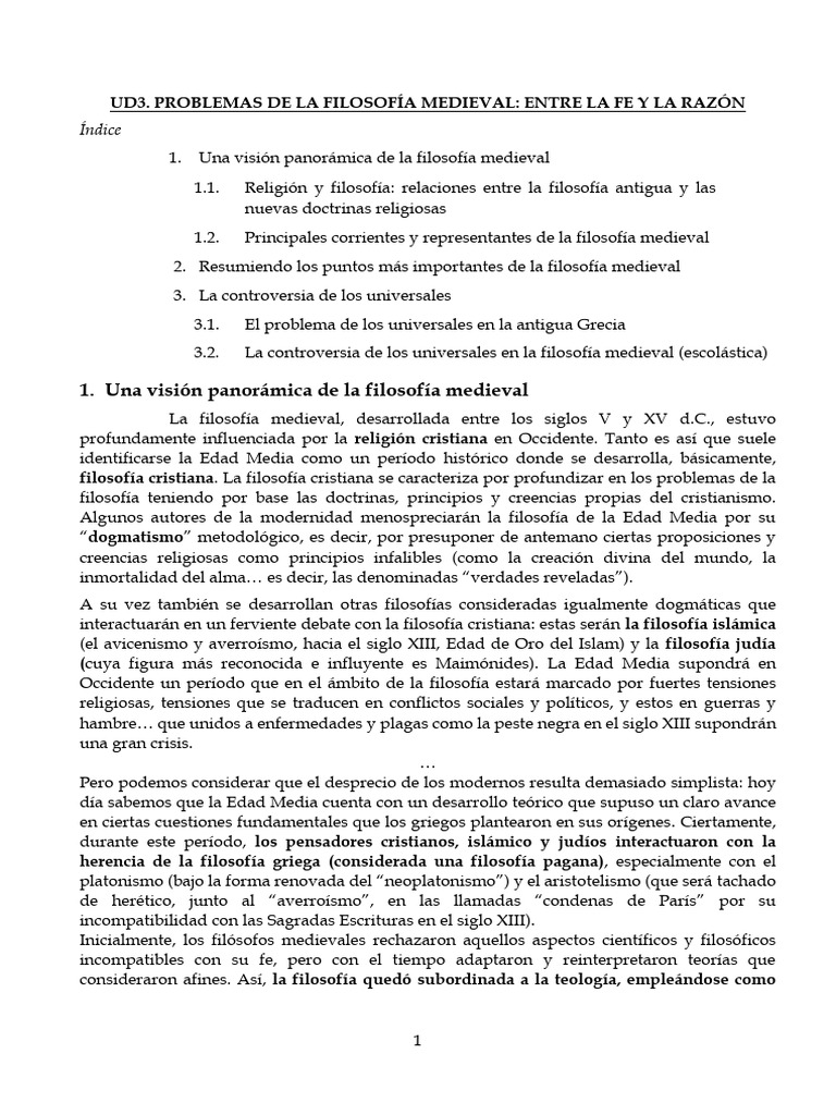 Filosofía Medieval: Fe y Razón en Debate | PDF | Filosofia Medieval ...