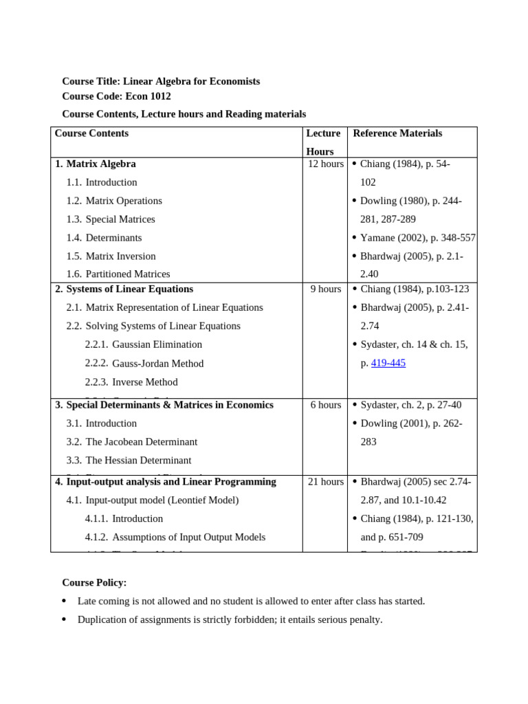 Linear Algebra for Economists | PDF | Matrix (Mathematics) | Determinant