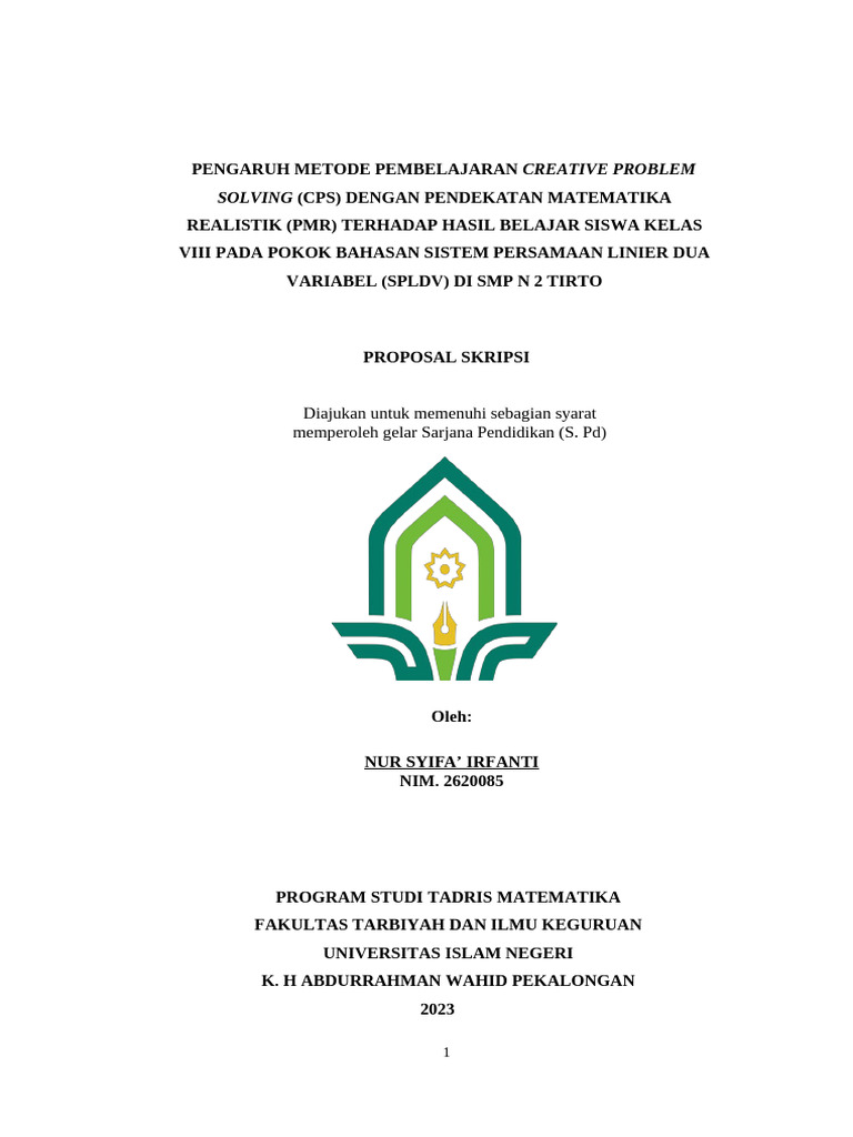 Bismillah Fix Proposal Skripsi Nur Syifa Irfanti | PDF