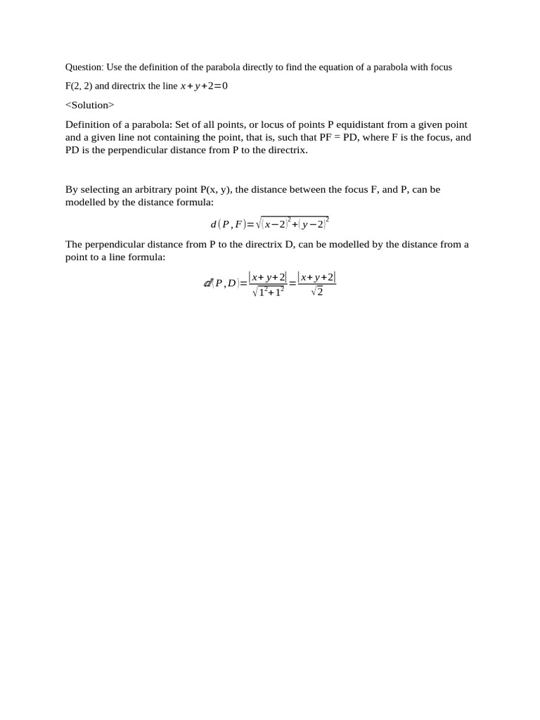 Non Standard Orientation Parabola Problem | PDF