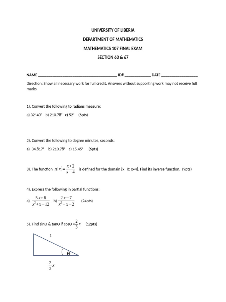 Math 107 Final Exam | PDF