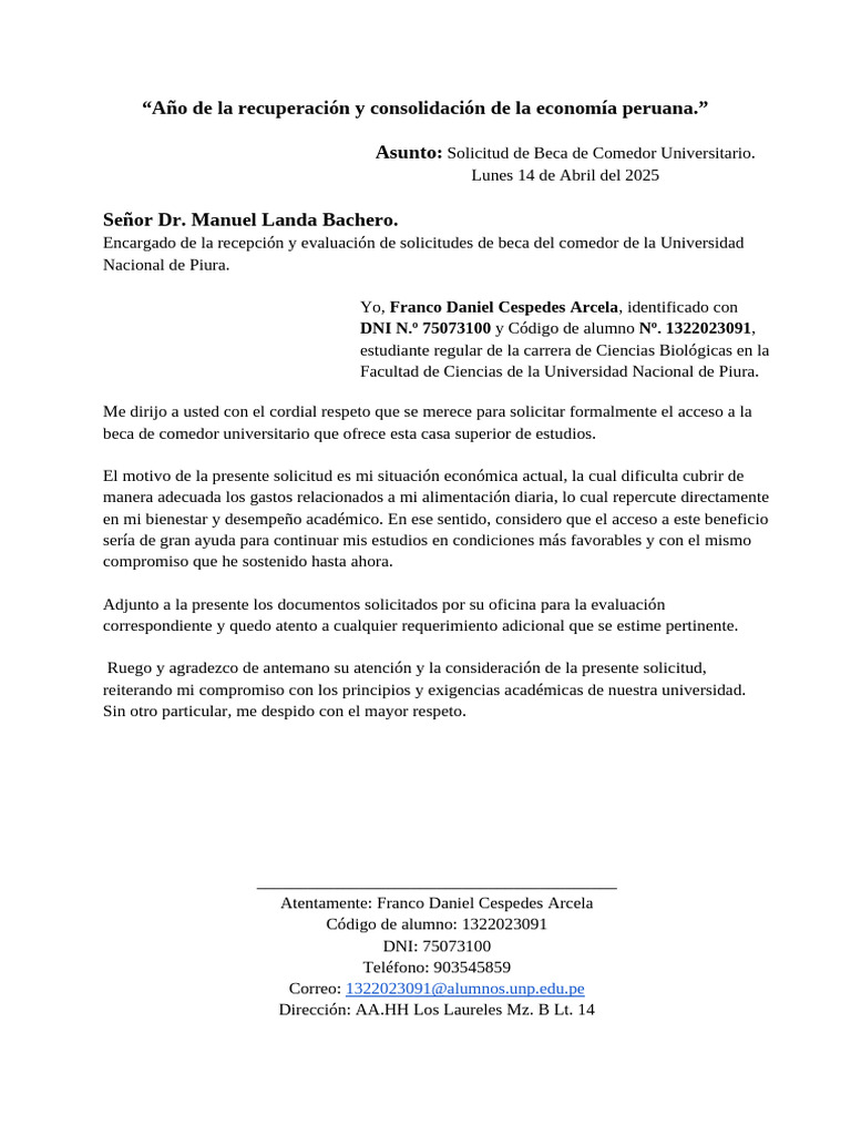 Solicitud para Obtener Ficha Del Comedor | PDF