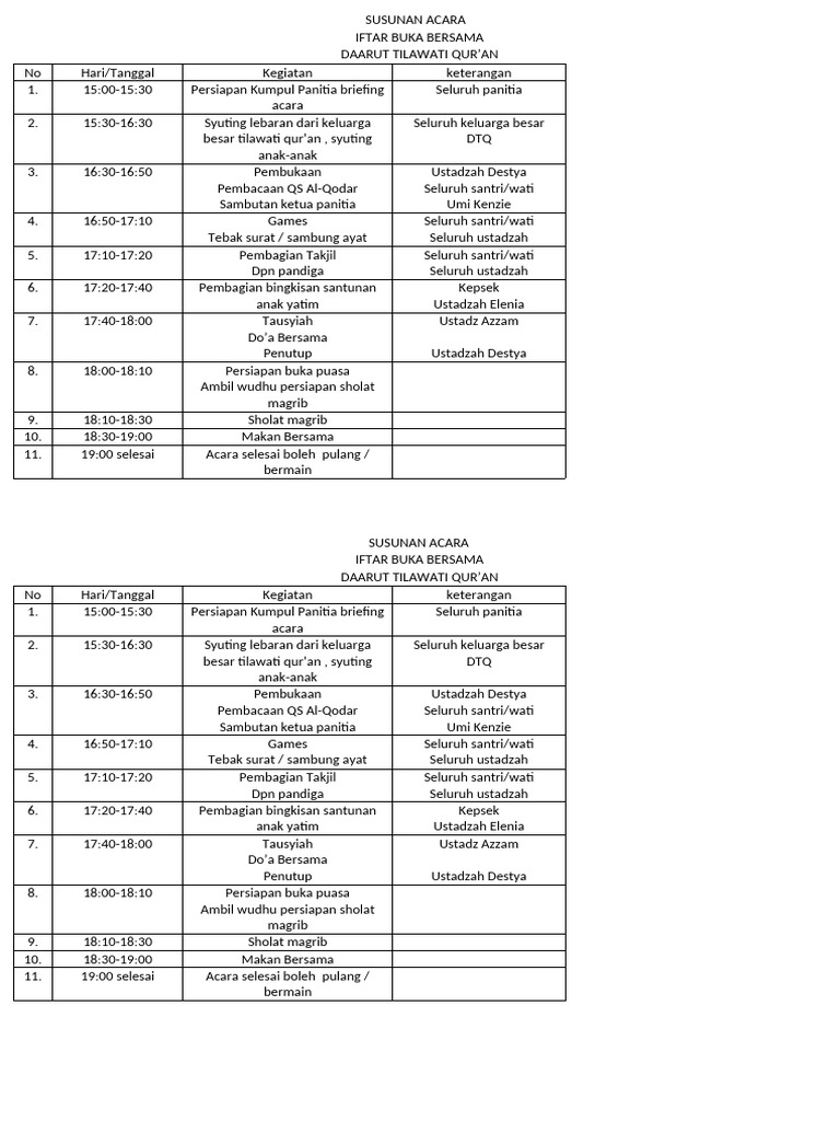SUSUNAN ACARA Bukber | PDF