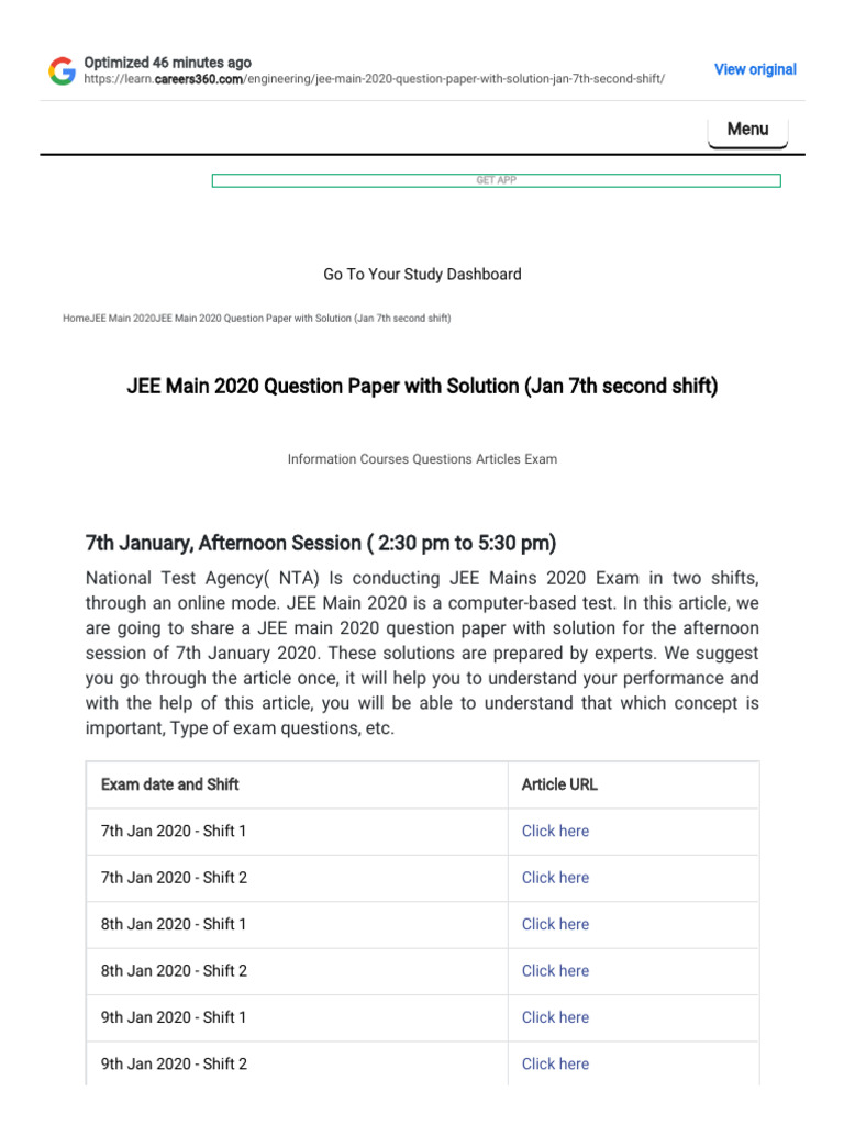 JEE Main 2020 Jan 7 Shift 2 Solutions | PDF | Magnetic Field | Inductance